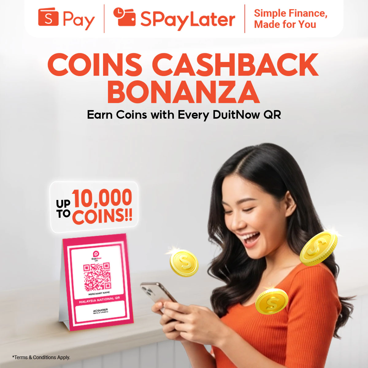 Shopee送你大红包！用ShopeePay或SPayLater付款⚡单次最高可赚10,000 Coins！